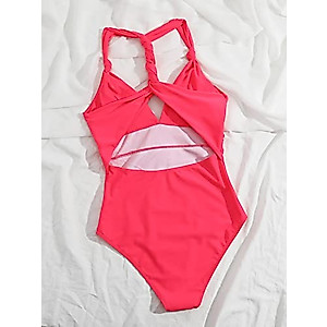 MakeMeChic Women's One Piece Bathing Suit Twist Cut Out One Piece Swimsuit A Watermelon Pink S