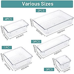 WOWBOX 13 PCS Clear Plastic Drawer Organizer Set, 5 Sizes Desk Drawer Divider Organizers and Storage Bins for Makeup, Jewelry, Gadgets for Kitchen, Bedroom, Bathroom, Office