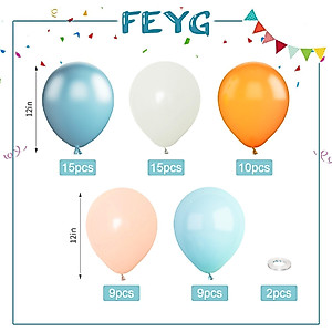 Orange And Blue Balloons,60 Pcs 12 Inches Orange Macaron Orange Retro Sea Blue Teal Ivory White Balloons With Ribbons for Birthday Baby Shower Graduation Engagement Party Decorations