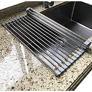 Tomorotec Roll Up Dish Drying Rack, Over The Sink Portable Stainless Steel Rolling Rack Multipurpose Kitchen Drainer Caddy Organizer Storage Space Saver Shelf Holder, Gray