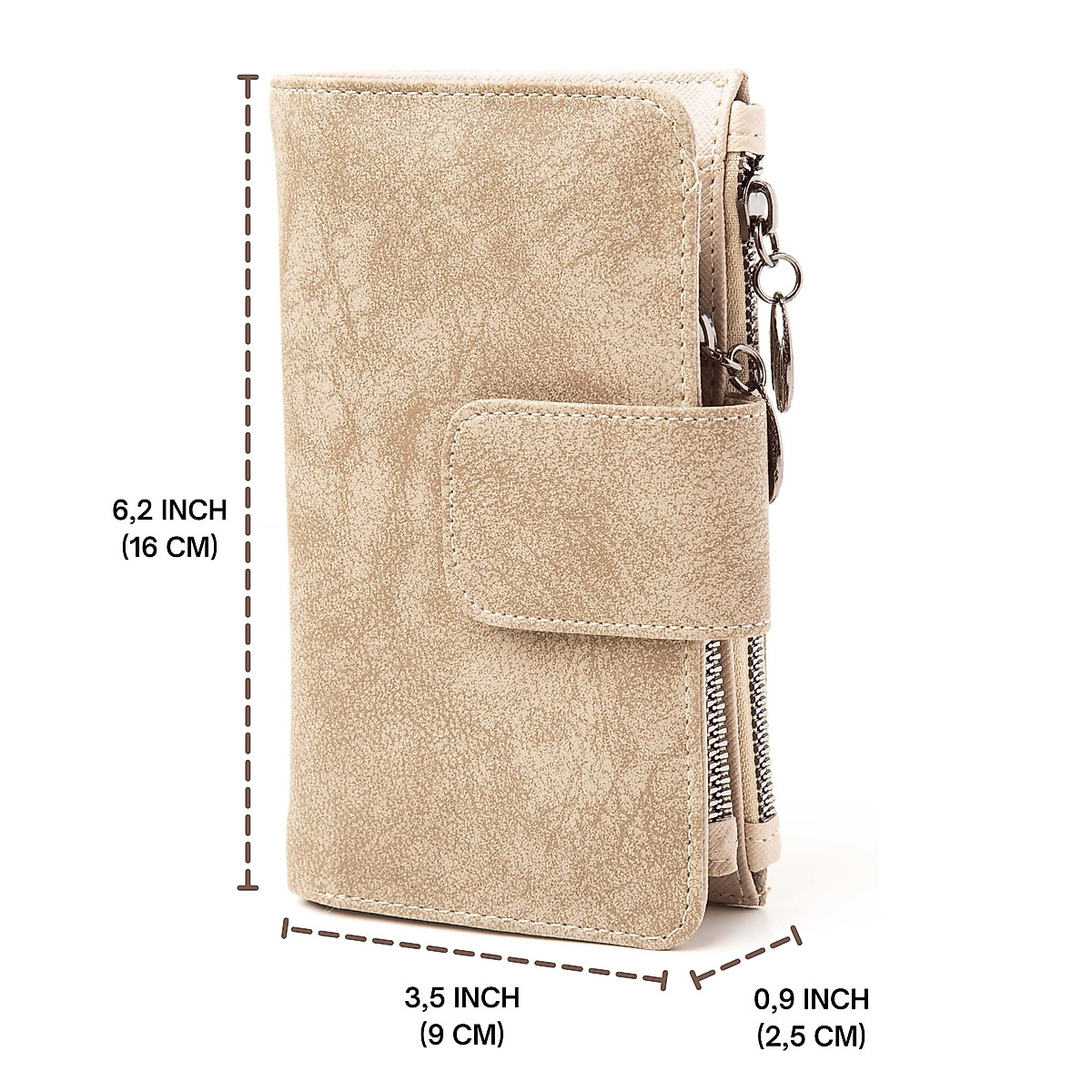 Cute Women’s Wallet, Bifold Slim Large Capacity Vegan Wallet For Women, Compact Design Stylish Wallet for Ladies (Beige)