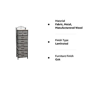 Household Essentials Victoria Dresser Tower Storage Organizer with 8 Drawers Black Metal Frame and Ashwood Rustic Wood Grain Top