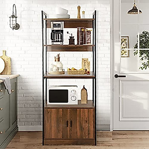 Acehome Industrial Bookshelf, 4 Tier Bookcase with 2 Doors, Storage Shelf & Standing Storage Cabinet,Bookshelf Display Shelf with Storage Cabinet, Bookshelf Rack for Home Office, Bedroom, Brown