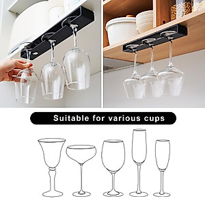 AQJUNONG Wine Glass Holder ， 2 Pack Wine Glass Rack, No Drilling Wine Glass Holder Under Cabinet, Hanging Stemware Rack Organizer Hanger for Bar and Kitchen Cabinet（Classic Black）