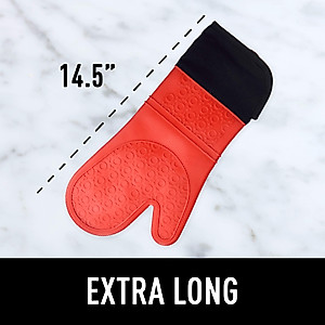 Elbee Home Heat-Resistant, Easy-Clean, Extra-Long Oven Mitts for Cooking, Baking and Grilling with Bonus Pot Holder Included