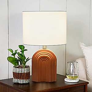 Creative Co-Op Main + Mesa Carved Arch Stoneware Table Lamp with Linen Drum Shade, Terracotta