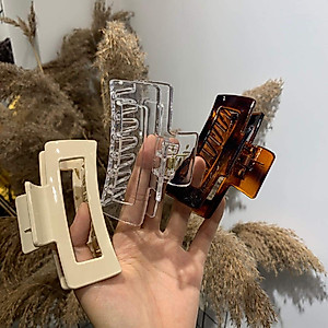 Whaline Hair Claw Clips Strong Hold Rectangle Hair Claw 6 Pack Transparent & Solid Color Hair Jaw Clamp Non-Slip Catch Hair Clips Hair Styling Accessories for Women Girls Thin Thick Hair