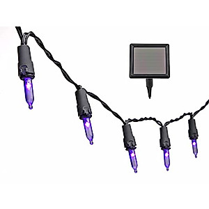 DecoBrite Halloween Solar Purple String Lights Outdoor 21ft (6.3m) 50 ct LED Mini Lights on Black Wire for Garden Tree Yard Patio Party Decoration (Purple)