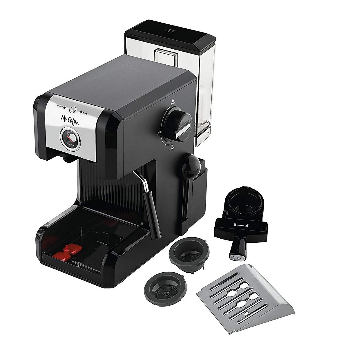 Mr. Coffee Easy Maker | Authentic Pump Espresso Machine, 6 Piece, Chrome/Black