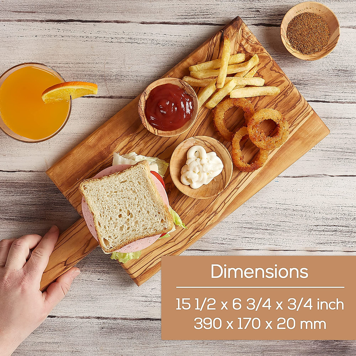CRYSTALIA Wooden Cutting Boards for Kitchen, Olive Wood, Thick and Large Cutting Board, Handmade Chopping Block with Handle for Meat Brisket Bread Cheese, Stylish Butcher Block (Rectangular)