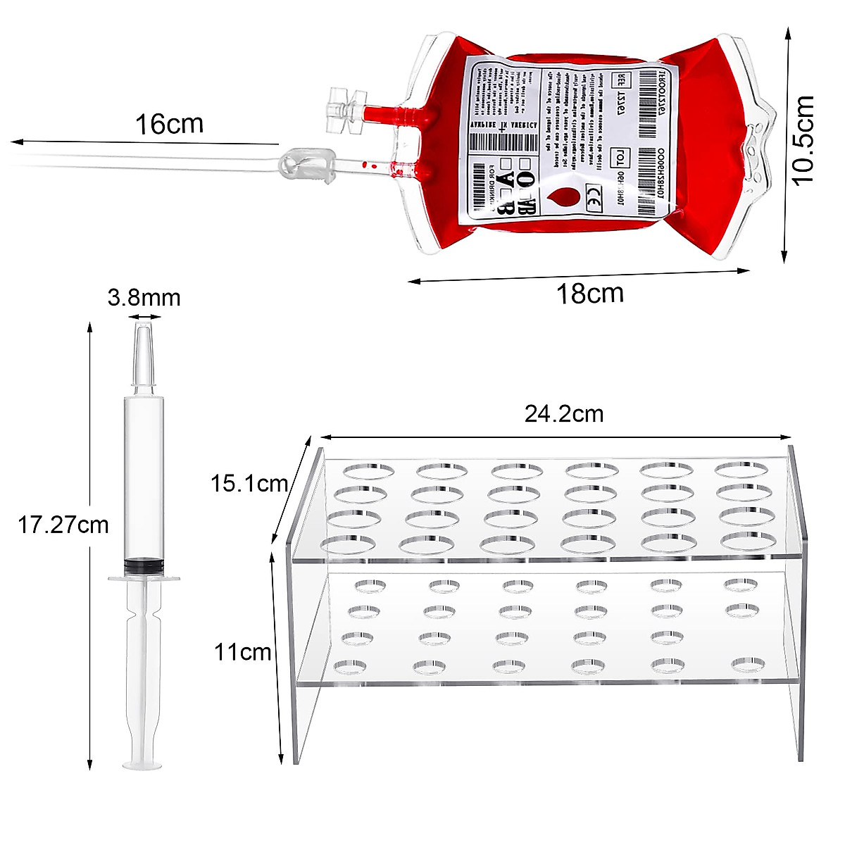 Perthlin 49 Pcs Halloween Blood Iv Bags for Drinks Halloween Blood Iv Bags for Party Supplies, Reusable Blood Drink Pouches with Syringe and Clips for Vampire Zombie Nurse Graduation Party Decoration