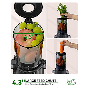 ACOQOOS Juicer Machines, Cold Press Juicer Whole Fruit and Vegetable with 4.3" Feeding Chute, Easy to Clean Juicers with 2 Cups, Masticating Juicer Black