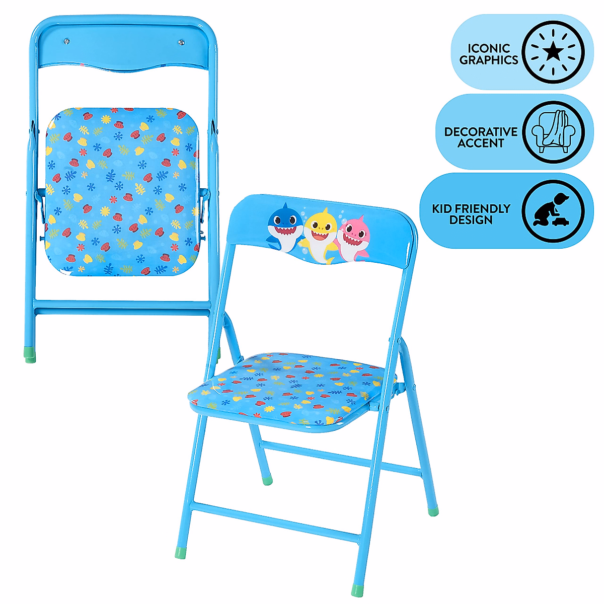 Baby Shark 3 Piece Children's Activity Square Table and Chair Set, Ages 3+