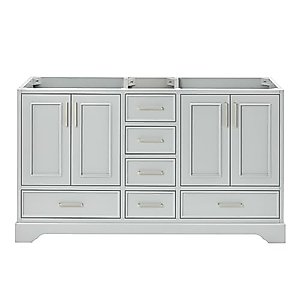 ARIEL Stafford 60" Grey Bathroom Vanity Base Cabinet, Double Sink Configuration, 4 Soft Closing Doors, 6 Full Extension Dovetail Drawers, Brushed Nickel