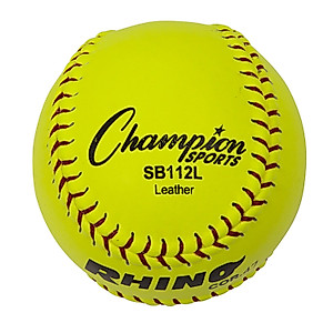 Champion Sports 12" Leather Cover Softballs - Cork Core - Medium Compression - NFHS Approved - Raised Seams - Optic Yellow - Pack of 12