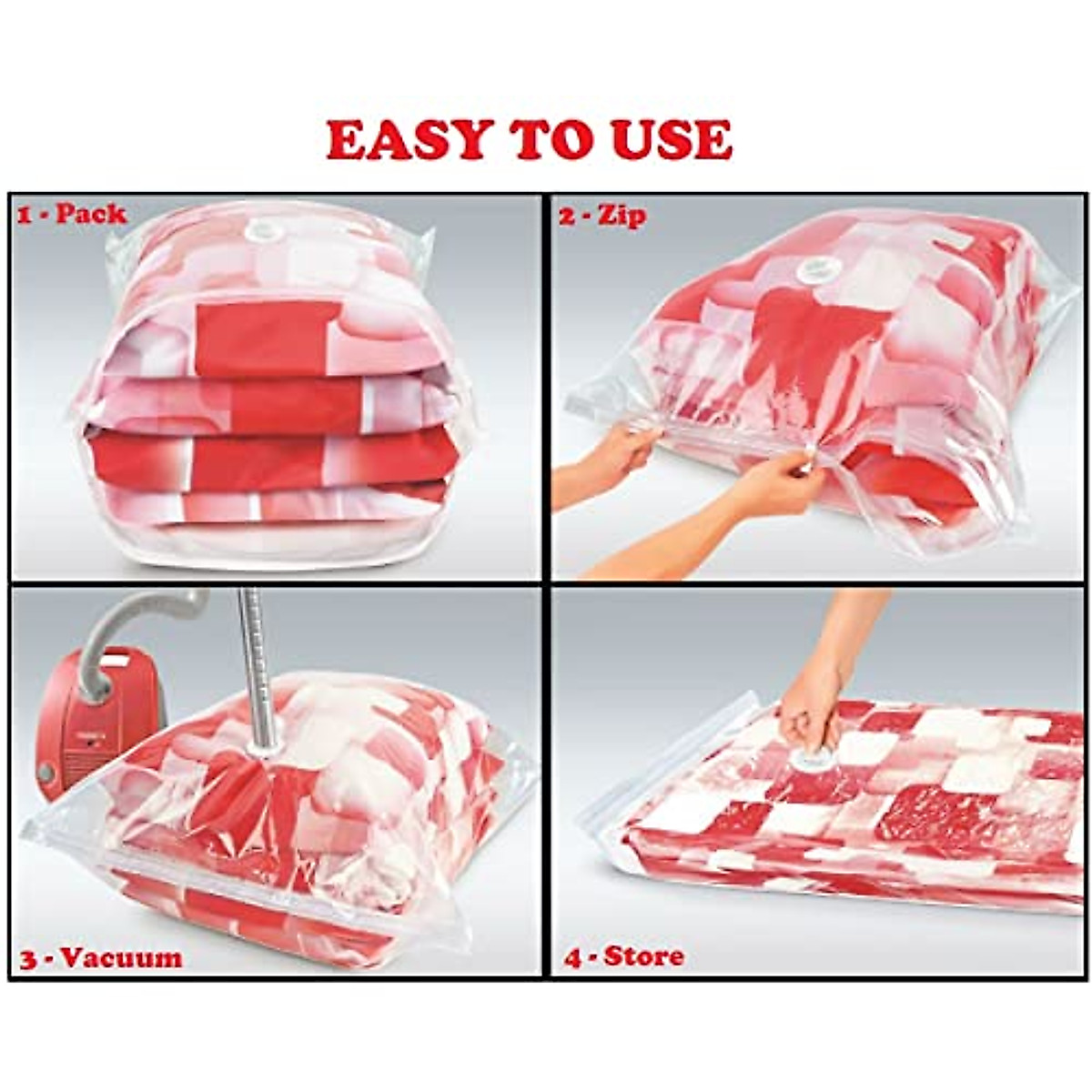 Jumbo Space Saver Vacuum Storage bags - [BONUS] Free travel Vaccum hand pump. - Jumbo Size Vacuum Sealer Bags for Clothes - Excellent for long term storage or saving extra space while traveling or moving. (6 bags)