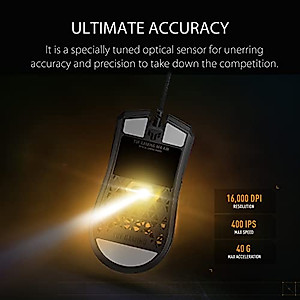 ASUS TUF Gaming M4 Air Lightweight Gaming Mouse | 16,000 dpi Sensor, Programmable Buttons, 47g Ultralight Air Shell, IPX6 Water Resistance, TUF Gaming Paracord and Low Friction PTFE Feet, Black