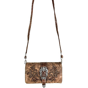 Justin West Western Brown Purse Floral Buckle Concealed Carry Handbag