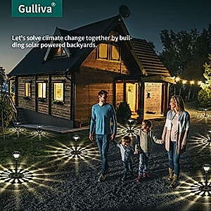 Gulliva Solar Pathway Outdoor Lights, 4 Pack Tall and Large Solar Garden Lights Outdoor Waterproof with Warm White Color, Sunshine Pattern, Breathing Mode for Yard/Patio/Pathway/Walkway/Driveway