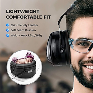 Ear Protection Safety Ear Muffs, NRR 28dB Safety Earmuffs for Hearing Protection, with Padded Headband, Compact Foldable Ear Defenders for Shooting, Hunting, Mowing, Construction, with Carrying Bag