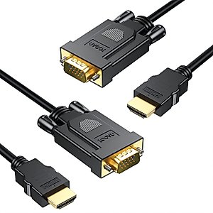 UOOI HDMI to VGA Cable, HDMI to VGA 6FT Cord Male to Male Video Cables Compatible with Raspberry Pi, Roku, Computer, Laptop, PC, Monitor, Projector, HDTV 2-Pack