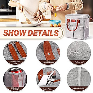 EASYFUN Lunch Bag for Women & Men, Large Insulated Lunch Box Cooler Tote Bags, Adult Reusable Lunch Boxes with Water Resistant for Work, School, Travel and Picnic (Grey)