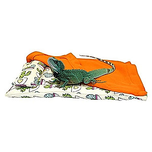 HAICHEN TEC Bearded Dragon Sleeping Bag with Pillow and Blanket Soft Bed Habitat Decor Cage Accessories for Reptile Bearded Dragon Leopard Gecko Lizard (Orange)