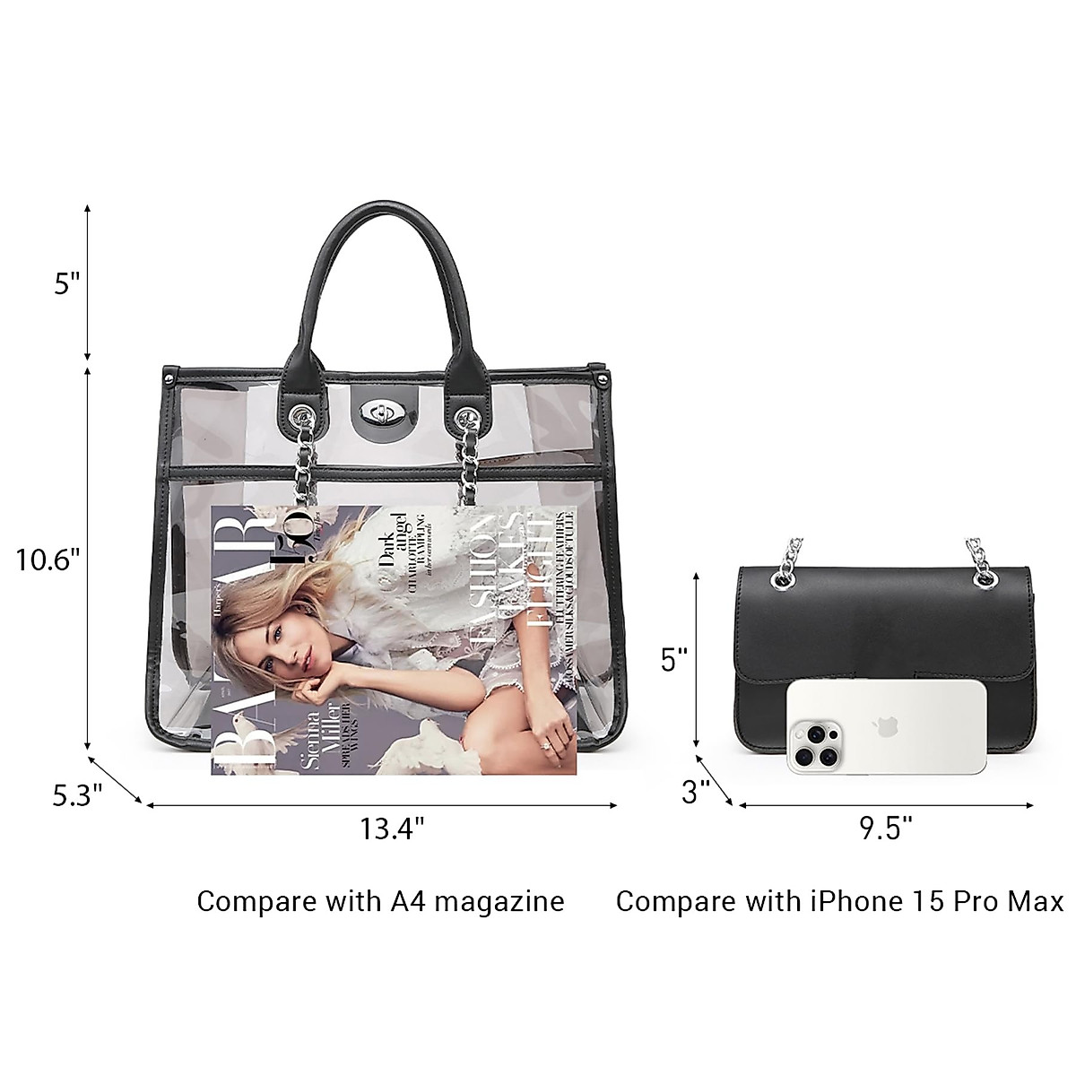MARCO M KELLY Large Clear Tote Bag Stadium Approved Women Clear Purse for Stadium Events Crossbody 2 in 1 Shoulder Work Bag