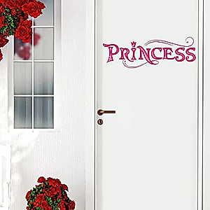 MEFOSS 4 PCS Pink Princess Wall Stickers Princess Sign for Door Girls Room Décor 16"×6" Removable Peel and Stick Vinyl Stickers for Girls Bedroom Baby Crib Nursery Room Home Decorations