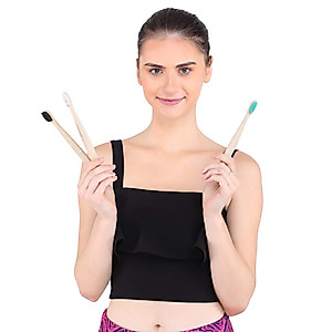 SoulGenie HealthAndYoga™ Natural Wood Toothbrush, Soft Charcoal Bristles, Eco-Friendly, Single, Black