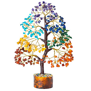 Crocon Seven Chakra Crystal Tree of Life - Gemstone Tree - 7 Chakra Tree - Crystal Tree for Positive Energy - Feng Shui - Money Tree Bonsai - Gem Stone Tree + Home Decor - Thoughtful Gift for Women
