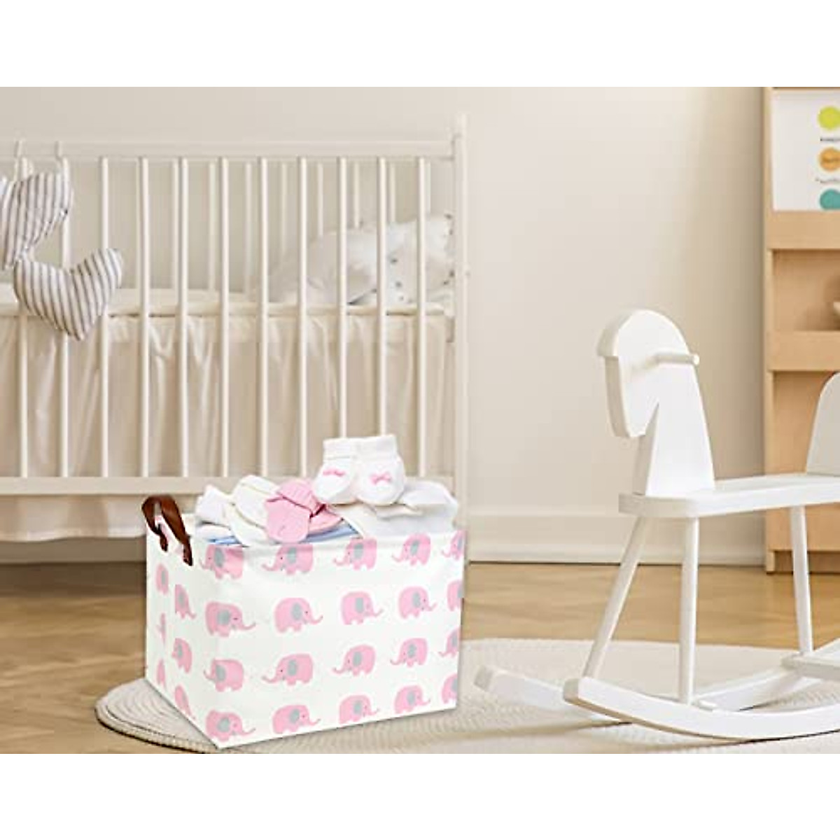 DDBASKET Elephant Baby Basket Pink Nursery Basket Girl Baby Storage Basket Rectangular Cute Kids Toy Storage Bin Organizer Book Shelf Basket Flamingo Room Decor(Pink Elephant)