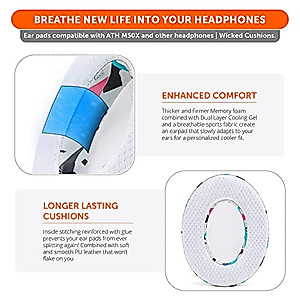 WC Freeze Hybrid Fabric Cooling Gel Replacement Earpads - Compatible with HyperX Cloud, Steelseries Arctis, ATH M50X, Turtle Beach Stealth & More - Comfortable & Cooler for Longer | (90's White)