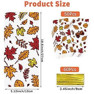 Thanksgiving Treat Bags, Fall Treat Bags, Thanksgiving Candy Bags, Thanksgiving Bags for Goodies, 50 PCS Thanksgiving Cellophane Bags with Ties, Thanksgiving Plastic Bags, Thanksgiving Cello Bags, Thanksgiving Gift Bags for Thanksgiving Day Party Favor Su