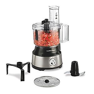 Hamilton Beach Food Processor & Vegetable Chopper for Slicing, Shredding, Mincing, and Puree, 10 Cups - Bowl Scraper, Stainless Steel