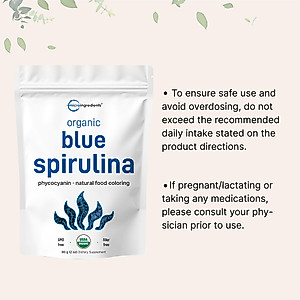 Organic Blue Spirulina Powder (Phycocyanin Extract), 60 Servings - No Fishy Smell, 100% Vegan Protein from Blue-Green Algae, Natural Luminous Food Coloring for Smoothies, Baking, Drinks & Cooking