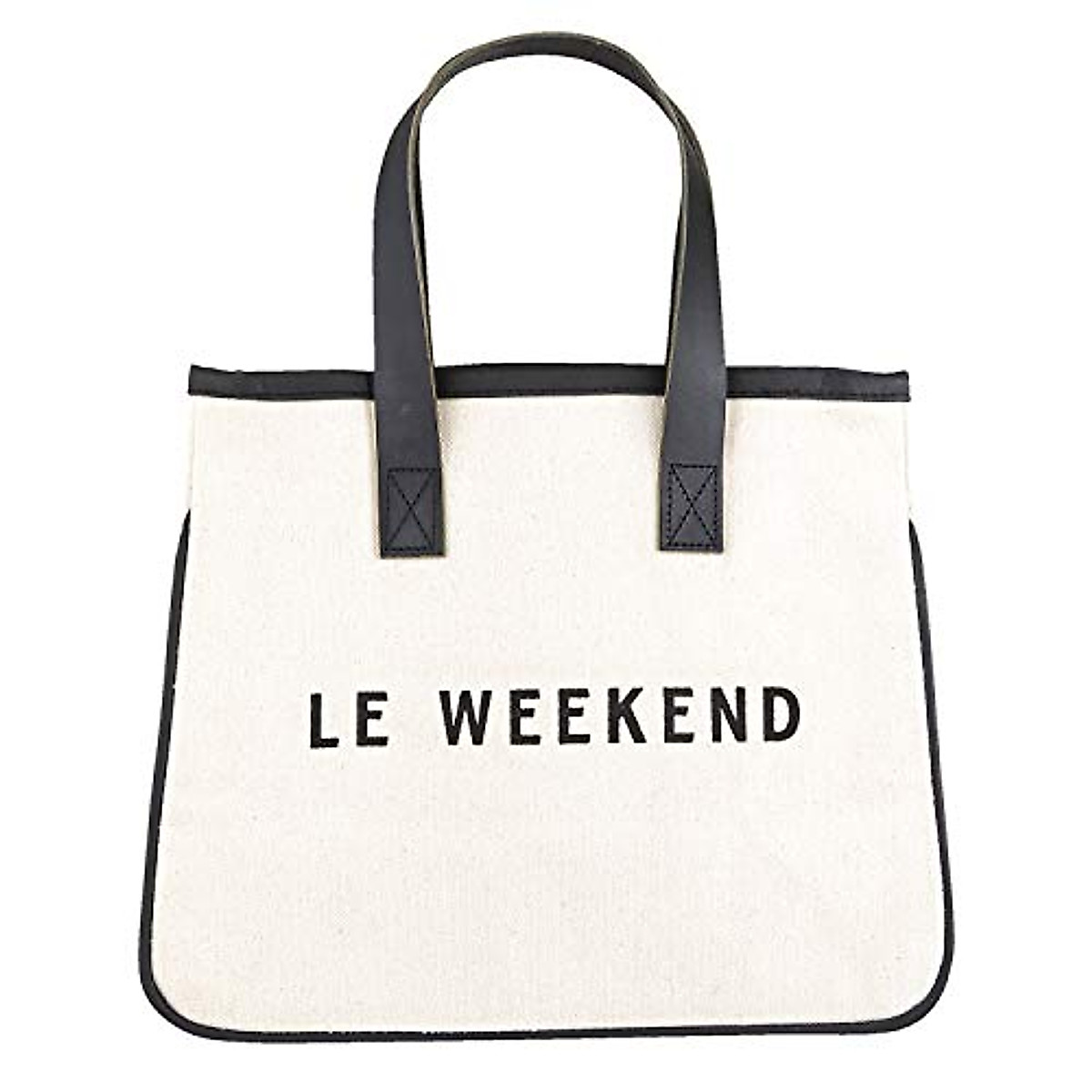 Santa Barbara Design Studio Tote Bag Hold Everything Collection Black and White 100% Cotton Canvas with Genuine Leather Handles, Mini, Le Weekend