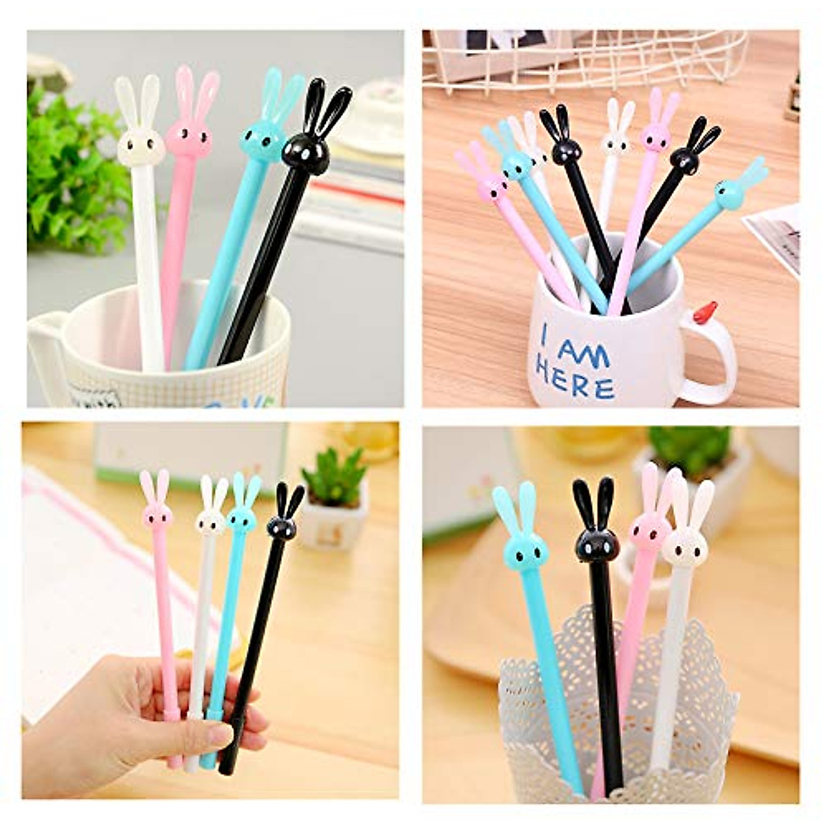 Fluent Writting Pen, 12 Pcs 0.5 mm Black Ink Rabbit Ear Shape Rolling Ball Cute Gel Ink Pen for Student and School Office Supplies (Rabbit Ear)