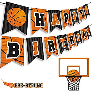 Basketball Happy Birthday Banner Slam Dunk Party Decoration Supplies Kids Teenagers Boys B-day Photo Prop Pennant Ideas NO DIY Required