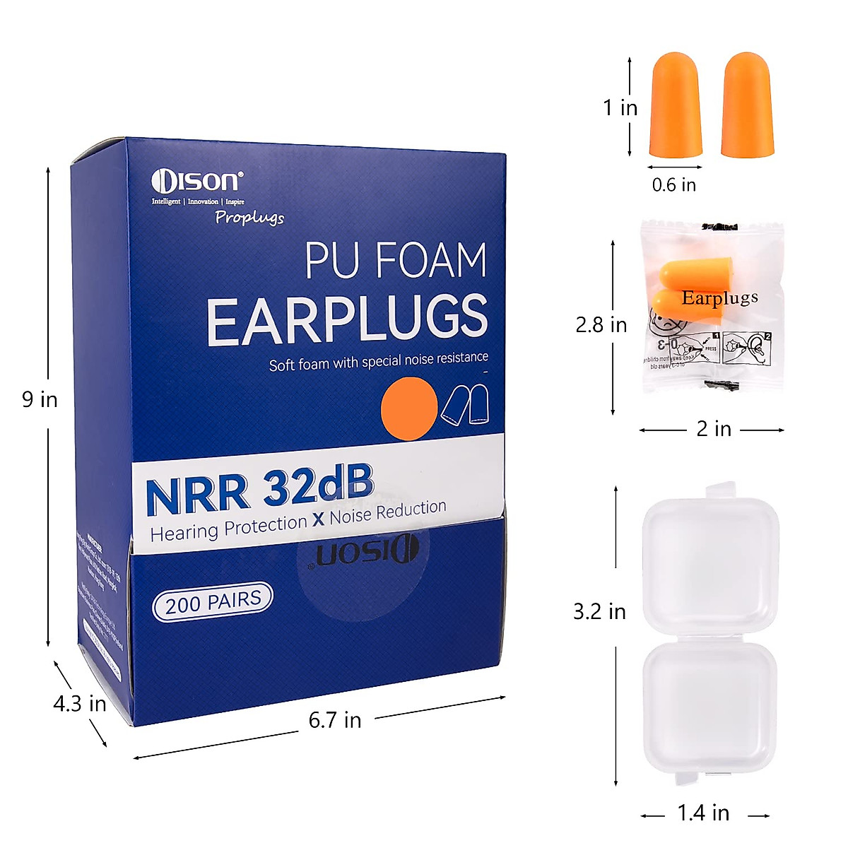 200Pairs Foam Earplugs, 32dB Disposable Noise Reduction Ear Plugs, Hearing Protection Bulk Ear Plugs for Shooting Range, Work, Travel,Concert