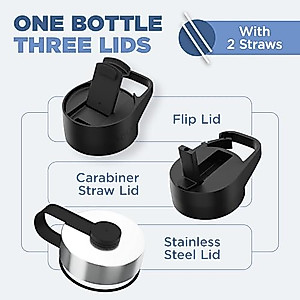 IRON °FLASK Camping & Hiking Hydration Flask with 3 Lids - Stainless Steel, Double Walled & Vacuum Insulated Water Bottle - Leak Proof & BPA Free (Fire Red, Straw - 40 oz)