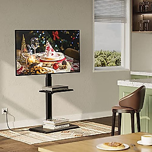 Greenstell TV Stand with Power Outlet & AV Shelf, Universal Floor TV Stand for 32-70 inch TV, Swivel Tall TV Stand, Holds up to 110 LBs,Height Adjustable and Soild Wood Base, Max VESA 600x400mm,Black