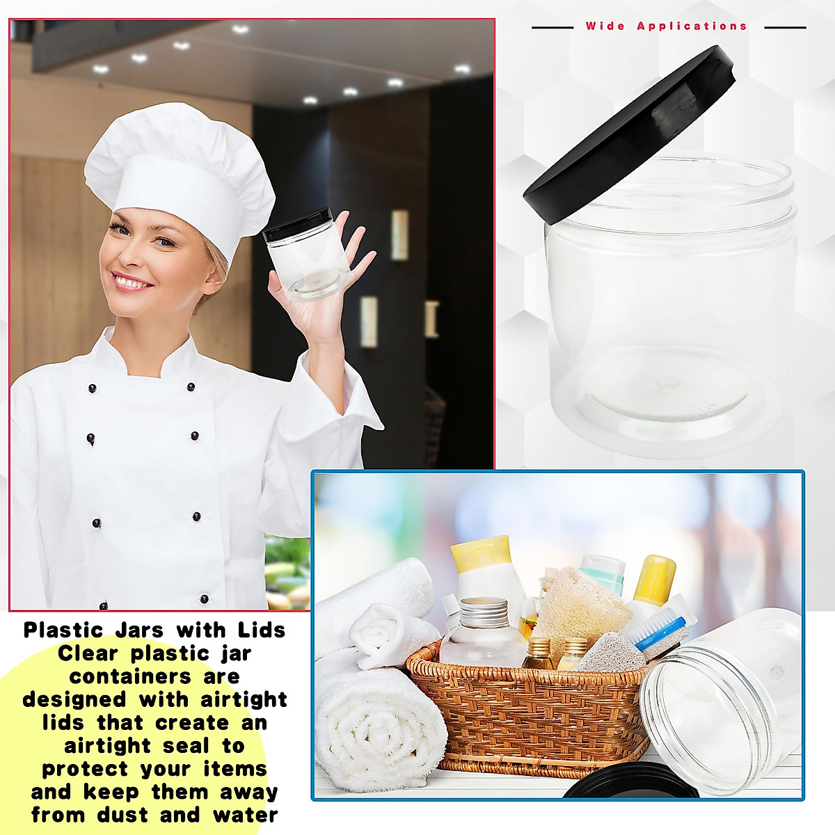 20 Pack 12oz Plastic Jars with Lids - Refillable Round Clear Containers for Candy, Kitchen, Food Storage & DIY Crafts