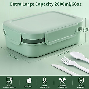 Bento Box Lunch Boxes,68oz Bento Lunch Box for Adults Kids,Stackable Japanese Lunchbox with 8 Compartments,Leak Proof Meal Prep Container Box with Cutlery Set,Microwave Dishwasher Safe (Green)