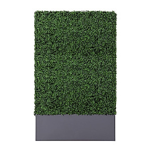 AGPL Upgraded Artificial Boxwood Hedge Wall with Dark Gray Stainless Steel Planter Box (79" Height 48" Width 12" Deep) Room Divider and Privacy Wall (79)