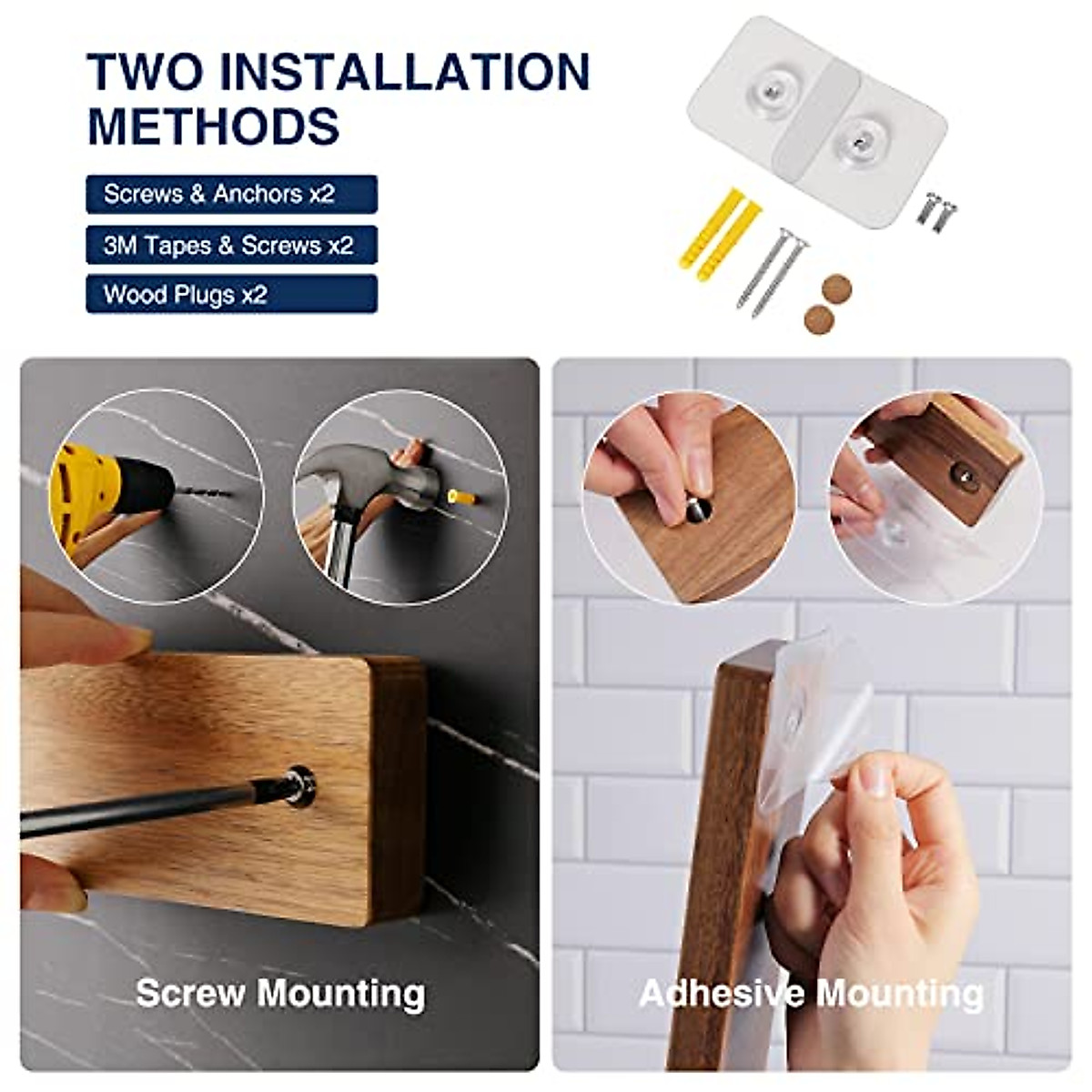 Gourmetop Magnetic Knife Holder for Wall, Knife Magnetic Strip No Drilling 16 Inch, Kitchen Magnetic Knife Holder for Refrigerator, Wood Magnetic Knife Rack/Bar for Fridge