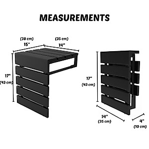 Folding Wall Mounted Teak Wood Handmade Shower Seat, Inside Shower Bathroom Stool for Seniors Disabled Pregnant Handicapped, Foldable Water Resistant Outdoor Bench (Black)
