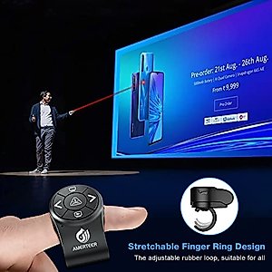 AMERTEER Wireless Presenter RF 2.4GHz Presentation Laser Pointer Finger Ring Remote PowerPoint PPT Slides Clicker Pen Rechargeable