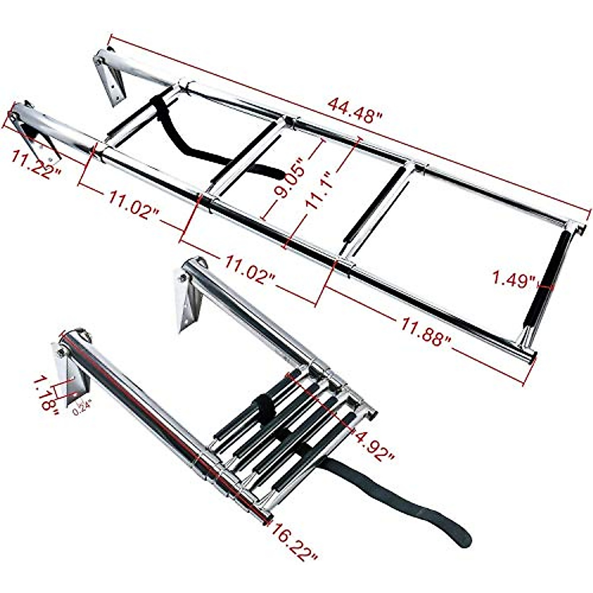 Amarine Made 4 Step Stainless Steel Telescoping Boat Ladder Swim Step