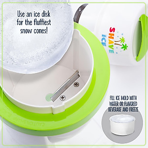 Nostalgia NESHVICE3HSID1 Snow Cone Shaved Retro Table-Top Slushie Machine-Includes 1 Reusable Plastic Cup and Ice Molds, White, Green